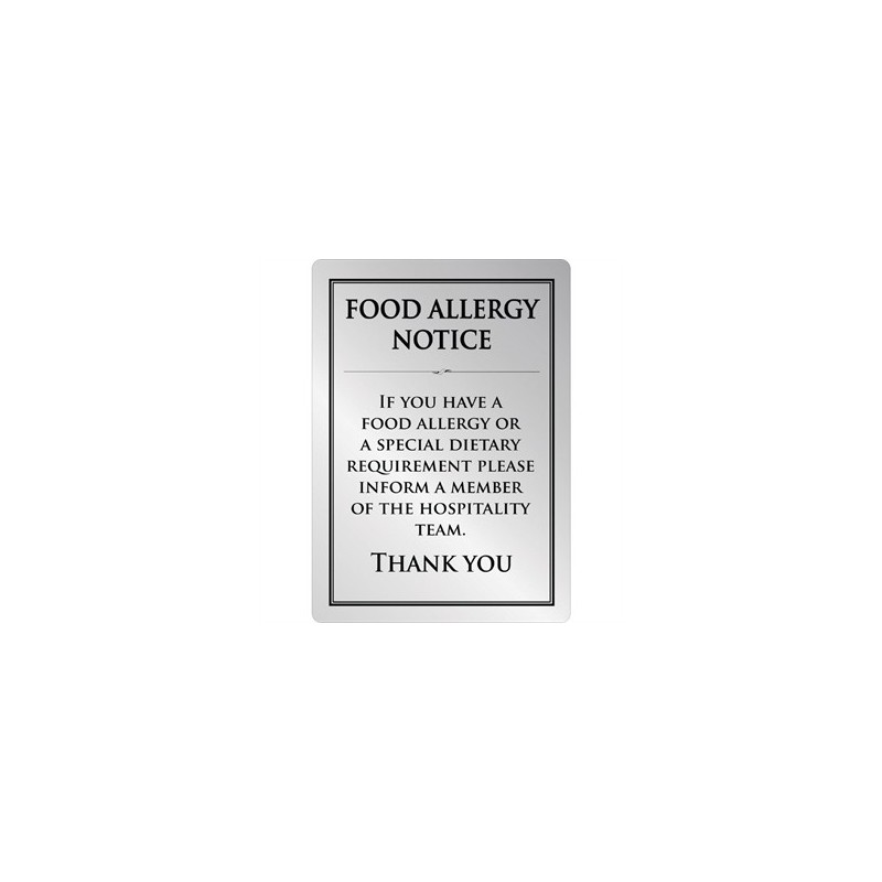Food allergy sign silver A5 - Nella Online