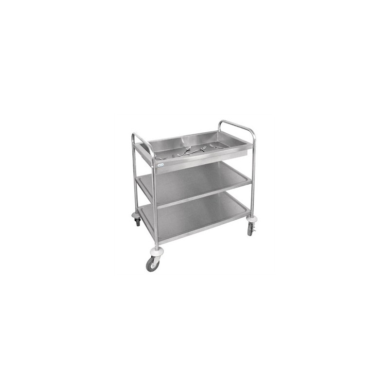 Vogue Stainless Steel 3 Tier Deep Tray Clearing Trolley - Nella Online